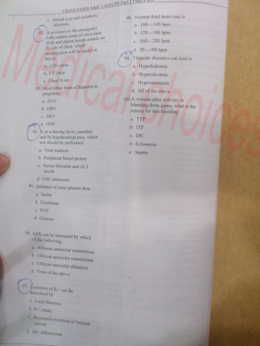 FCPS Part 1 Past Papers Original | MEDICAL CHOICES